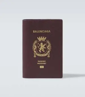 Balenciaga Logo Leather Passport Holder - Burgundy