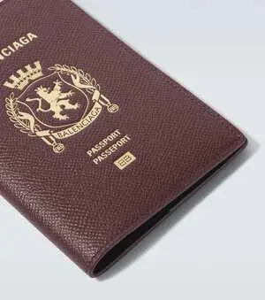 Balenciaga Logo Leather Passport Holder - Burgundy