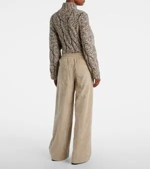 Brunello Cucinelli High-rise Wide-leg Corduroy Trousers - Beige