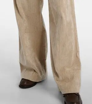 Brunello Cucinelli High-rise Wide-leg Corduroy Trousers - Beige