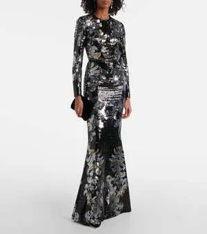 Elie Saab Printed Sequined Gown
