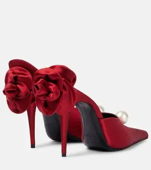 Magda Butrym Floral Appliqué Faux Pearl Mules - Red