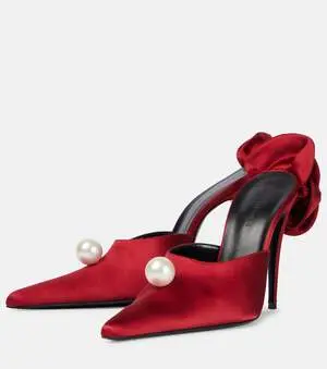 Magda Butrym Floral Appliqué Faux Pearl Mules - Red