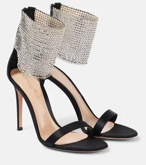 GIANVITO ROSSI Adore 105 Embellished Satin Sandals - Black