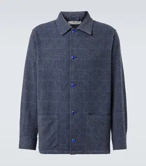GOD'S TRUE CASHMERE Wizard Herringbone Checked Cashmere Overshirt - Blue