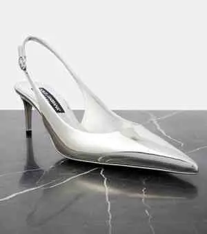 Dolce & Gabbana Metallic Leather Slingback Pumps - Silver