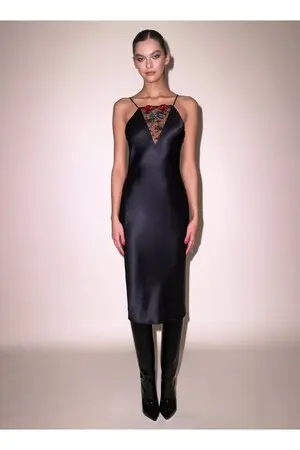 FLEUR DU MAL Vampire Rose Embroidery Slip Dress - Black