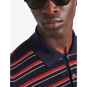 Prada Stripe-Pattern Jacquard-Knit Silk Polo Shirt 44 - Blue