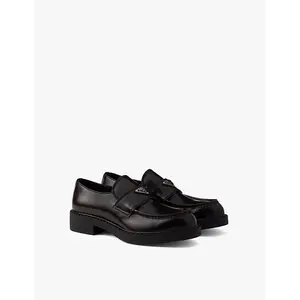 Prada Chocolate Logo-plaque Brushed Leather Loafers