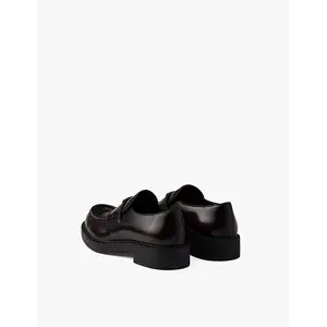 Prada Chocolate Logo-plaque Brushed Leather Loafers
