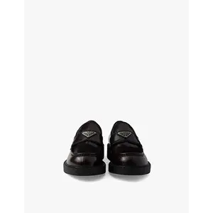 Prada Chocolate Logo-plaque Brushed Leather Loafers
