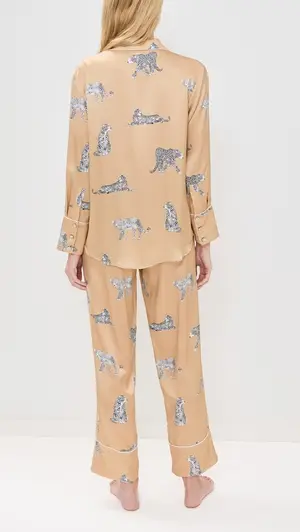 PETITE PLUME Mulberry Silk Panther Champagne Pajama Set - Gold