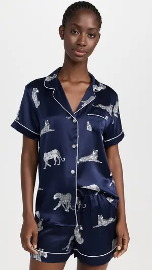 PETITE PLUME Silk Panthere De Nuit Classic Shorts Pajama Set