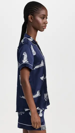 PETITE PLUME Silk Panthere De Nuit Classic Shorts Pajama Set
