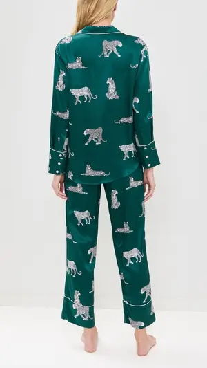 PETITE PLUME Mulberry Silk Panthre De Luxe Pajama Set - Emerald