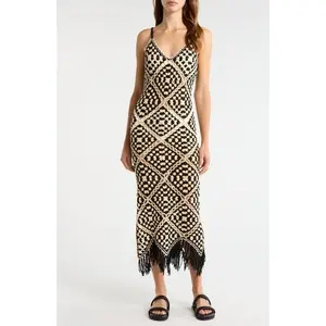 Elan Crochet Maxi Cover-up Dress - Black/white Combo