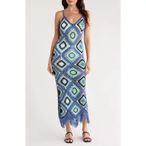 Elan Crochet Maxi Cover-up Dress - Blue Multi