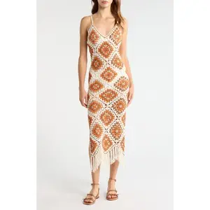 Elan Crochet Maxi Cover-up Dress - White Clay Combo