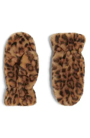 Apparis Faux Fur Mittens - Leopard
