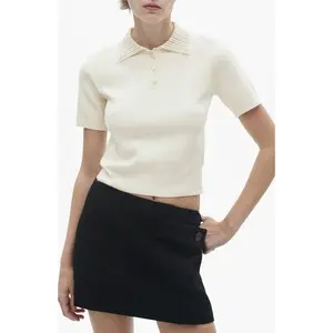Mango Rhinestone Collar Knit Polo Shirt