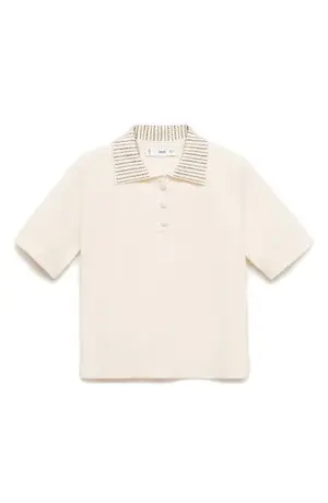 Mango Rhinestone Collar Knit Polo Shirt