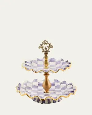 MACKENZIE-CHILDS Violet Check Fluted Ceramic Two-tier Sweet Stand - One-color