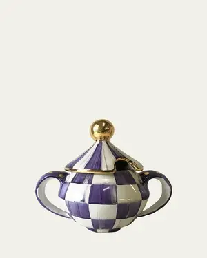 MACKENZIE-CHILDS Violet Check Ceramic Sugar Bowl With Lid - One-color
