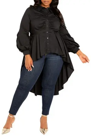 BUXOM COUTURE High-low Peplum Shirt - Black