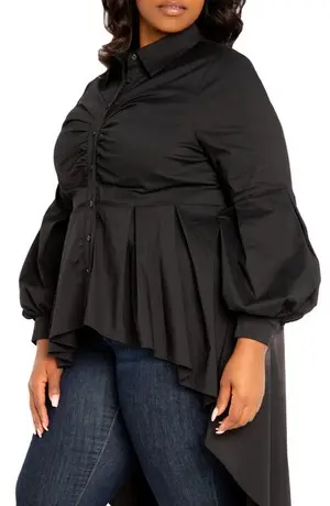 BUXOM COUTURE High-low Peplum Shirt - Black