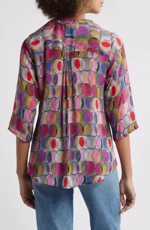 APNY Print Tassel Split Neck Chiffon Top - Multi