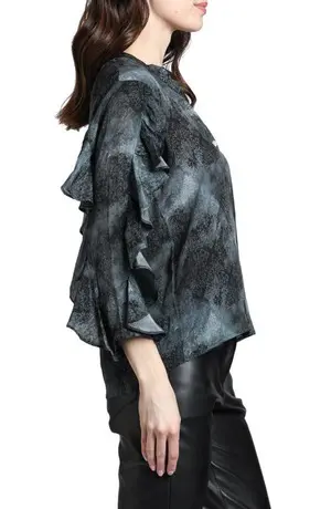 APNY Mixed Print Ruffle Sleeve Shirt - Black Multi