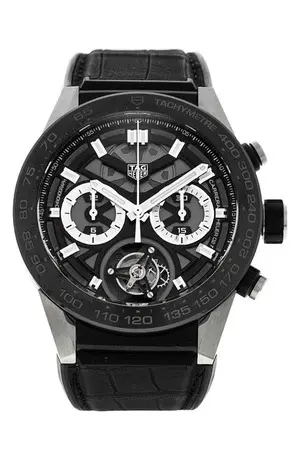 WATCHFINDER & CO. Tag Heuer Carrera Chronograph Rubber Strap Watch - Black