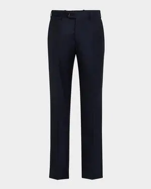 Giorgio Armani Giorgio Armani Flat-Front Twill Trousers - Solid Dark Blue