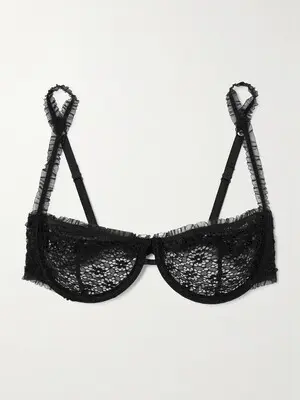 Kiki De Montparnasse Chante Ruffled Tulle-trimmed Lace Underwired Soft-cup Balconette Bra - Black