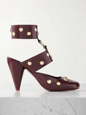 Chloé Jade Studded Patent-leather Pumps - Burgundy