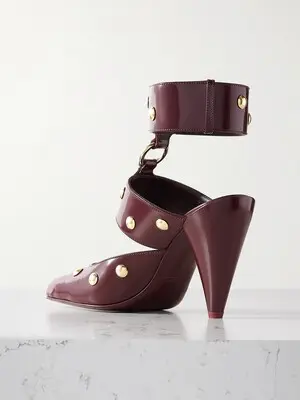 Chloé Jade Studded Patent-leather Pumps - Burgundy