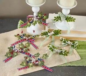 VALERIE PARR HILL As Is Set Of 8 Seasonal Embellishments With Ribbon - One-color
