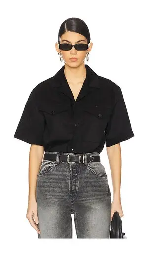 WAO Satin Western Short Sleeve Shirt - Black