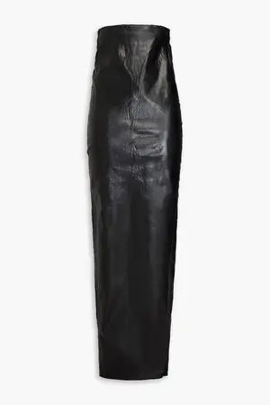 Rick Owens Pillar Distressed Coated Denim Maxi Skirt - Black