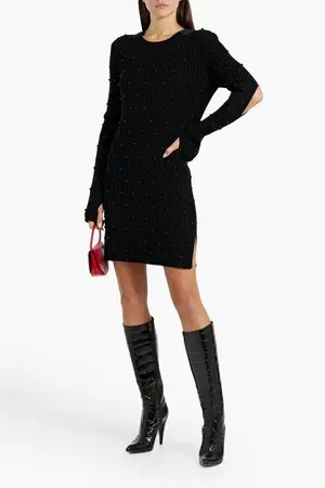 Helmut Lang Embellished Ribbed Mini Dress - Black