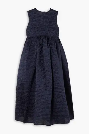 Cecilie Bahnsen Soleil Matelassé Midi Dress In Navy - 65% Off