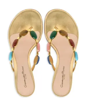 GIANVITO ROSSI Shanti Thong 70 Mules - Gold Tone Leather