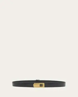 Saint Laurent Skinny Leather Belt - Black