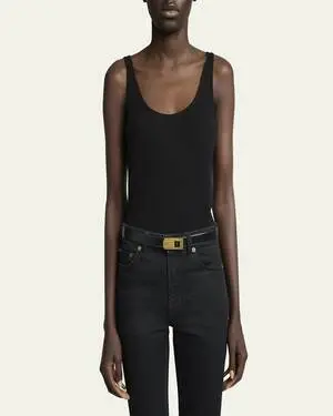 Saint Laurent Skinny Leather Belt - Black
