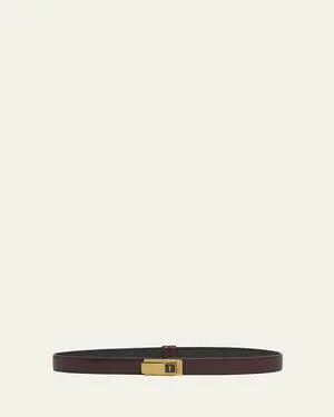 Saint Laurent YSL Skinny Leather Belt Hot Wine