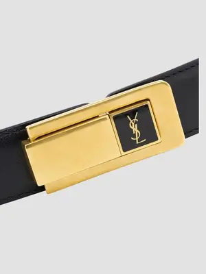 Saint Laurent Charniere Buckle Belt In Smooth Leather - Black