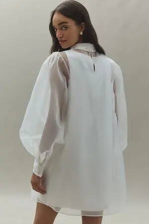 mare mare long-sleeve organza overlay mini dress Mare Mare Long-Sleeve Organza Overlay Mini Dress In White - 30% Off