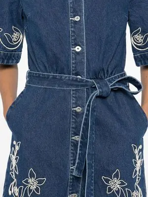 ALEMAIS Carmen Denim Embroidered Dress