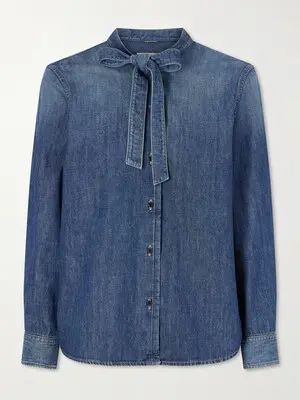 NILI LOTAN Suzette Tie-neck Denim Shirt - Blue