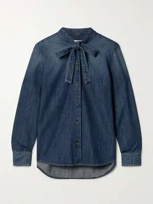 NILI LOTAN Suzette Tie-neck Denim Shirt